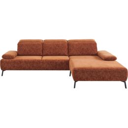 Ecksofa Home Affaire "Liora, L-Form mit verstellbarem Kopfteil, Breite 291 cm", rusty, B:291cm H:83cm T:218cm, 5, 9% Viskose, 34, 4% Polyacryl, 59, 7% Polyester, Sofas, Ecksofa, klappbare Armlehne, Tonnentaschenfederkern&saugroboterfreundliche H&ouml;he