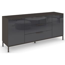 Kombikommode Rauch "Kommode T&uuml;rkommode Sideboard Kombikommode FLIPP mit Glasfront", grau (graphit, glas basalt), B:160cm H:72cm T:42cm, Holzwerkstoff, Sideboards, Kombikommode, 2-t&uuml;rig mit 3 Schubladen und Soft-Close-Funktion sowie Glasfront