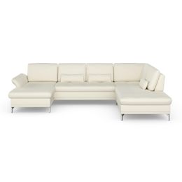 Wohnlandschaft Home Affaire "Palm Beach U-Form", beige (creme), B:347cm H:89cm T:224cm, 98%Polyester, 2%Polyamid, Sofas, Wohnlandschaft, Federkern, mit Sitztiefenverstellung, wahlweise mit Bettfunktion