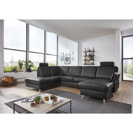 Wohnlandschaft DIE PLANBAR "PN-EM18013 U-Form, mit Kopfst&uuml;tzen", schwarz, B:305cm H:100cm T:200cm, Sofas, Wohnlandschaft, wahlweise mit Bettfunktion und Stauraum