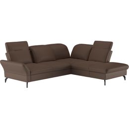 Sit & More Ecksofa SIT & MORE "Leandro L-Form", braun (dunkelbraun), B:288cm H:88cm T:242cm, 100% Polyester, Sofas, Ecksofa, Wahlweise mit Bett-, Kopfteil - und Armlehnfunktion, sowie Stauraum
