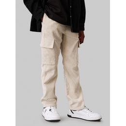 Cargohose Calvin Klein Jeans "Corduroy Straight Cargo Pants", Jungen, Gr. 14 (164), N-Gr, beige (pelican), Web, Obermaterial: 100% Baumwolle, straight fit normal, Hosen Cargohose, f&uuml;r Kinder bis 16 Jahre und mit Logopr&auml;gung