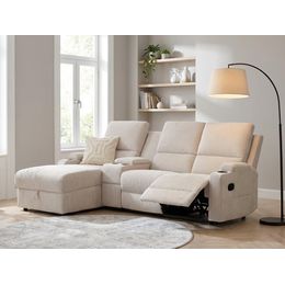 Ecksofa OTTO HOME "NAPORI Multimediasofa, 3er Kinosessel XXL, L-Form, Cord", beige (creme), B:240cm H:105cm T:155cm, Sofas, Ecksofa, Kinosofa mit Relaxfunktion, Getr&auml;nkehalter, Staufach und Staukasten