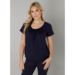 T-Shirt Base Level "Yona", Damen, Gr. 38, blau (navy dunkelblau), Jersey, Obermaterial: 94% Viskose, 6% Elasthan, unifarben, figurumspielend h&uuml;ftlang, Rundhals, Shirts T-Shirt, mit Raffung am Rundhalsausschnitt