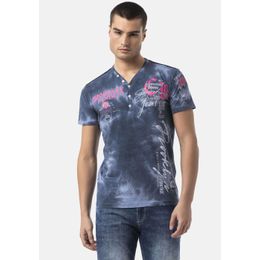 Cipo & Baxx Kurzarmshirt CIPO & BAXX, Herren, Gr. S, blau (navyblau), Jersey, Obermaterial: 98% Baumwolle, 2% Elasthan, bedruckt, slim fit h&uuml;ftlang, V-Ausschnitt, Shirts Kurzarmshirt