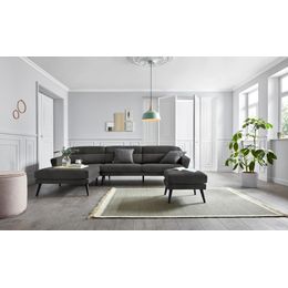 Ecksofa OTTO HOME "Bille L-Form", grau (anthrazit), B:302cm H:86cm T:178cm, Samtoptik (100% Polyester);Luxus-Microfaser weich (100% Polyester);Struktur (100% Polyester);Struktur fein (100% Polyester), Sofas, Ecksofa, mit Naht im R&uuml;ckenkissen und Beinen aus Eichenholz