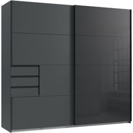 Schwebet&uuml;renschrank wimex "Tilburg", schwarz (grafit, durchg&auml;ngige t&uuml;rfront glas schwarz, &acirc;bsetzung grafit), B:225cm H:208cm T:65cm, Holzwerkstoff, Schr&auml;nke, Schwebet&uuml;renschrank, mit Glaselementen
