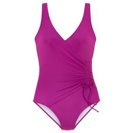 Badeanzug Lascana "Cillo", Damen, Gr. 48, Cup D, pink (fuchsia), Polyamid, unifarben, Badeanz&uuml;ge Badeanzug, mit edler Raffung