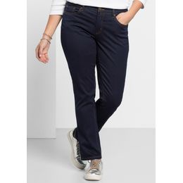 Stretch-Jeans sheego, Damen, Gr. 96, Langgr&ouml;&szlig;en, blau (blau schwarz denim), 71% Baumwolle, 27% Polyester, 2% Elasthan, unifarben, lang, Jeans Stretch-Jeans