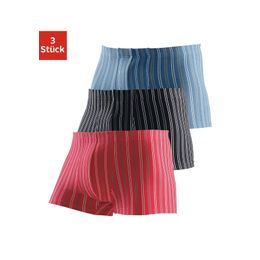 Boxer Le Jogger "Boxershorts f&uuml;r Herren", Herren, Gr. 6L, 3 Stk., bunt (blau, schwarz, rot), Jersey, Obermaterial: 90% Baumwolle, 5% Elasthan, 5% Polyester, gestreift, k&ouml;rpernah, Unterhosen Boxer, mit garngef&auml;rbten Streifen, Topseller