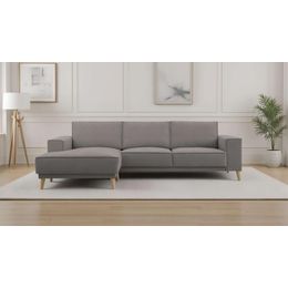 Ecksofa OTTO HOME "Oland Skandi, weicher Chenille-Stoff", grau, B:280cm H:85cm T:152cm, 100% Polyester, Sofas, Ecksofa, L-Form, 280 cm, Wellenunterfederung, Skandi-Design, Massivholzf&uuml;&szlig;e
