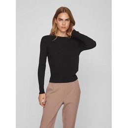 Rundhalspullover Vila "VICOMFY O-NECK L/S KNIT TOP/SU - NOOS", Damen, Gr. L, schwarz, Rippstrick, Obermaterial: 51% Viskose, 27% Polyester, 22% Polyamid, unifarben, normal, Rundhals, Rippstrickb&uuml;ndchen, Pullover Rundhalspullover