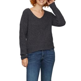 Strickpullover QS, Damen, Gr. S, grau (grau, schwarz), Strick, Obermaterial: 75% Polyester, 25% Baumwolle, meliert, regular fit taillenbedeckt, V-Ausschnitt, Rippb&uuml;ndchen, Pullover Strickpullover, in Melange Optik