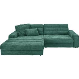 Ecksofa 3C CANDY "Stripes Mega-Sofa, bequem und komfortabel, L-Form", gr&uuml;n, B:296cm H:83cm T:205cm, 88% Polyester, 12% Polyacryl, Sofas, Ecksofa, Lose R&uuml;ckenkissen, mit feiner Quersteppung, Cord-Bezug