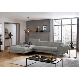 Ecksofa W.Schillig "piedroo, Designsofa mit tollem Sitzkomfort, bequem, L-Form", grau (grau r66), B:343cm H:70cm T:193cm, Chenille-Flachgewebe R66 (85% Polyester, 15% Nylon), Sofas, Ecksofa, Kopfteilverstellung, wahlweise mit Sitztiefenverstellung, Breite 343cm