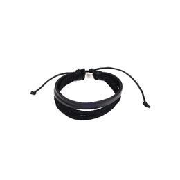 Lederarmband Firetti "Casual-Look, mehrreihiges Design, teilweise geflochten", schwarz, Armb&auml;nder, Damen, 24cm, Baumwolle Leder, Baumwolle, Leder, Lederarmband