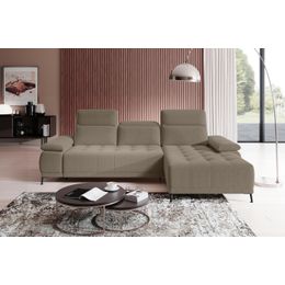 Ecksofa WERK2 "Focus-S, inkl. elektr. Sitzvorzug, manuelle Kopfteilverstellung", beige, B:277cm H:82cm T:177cm, 100% Polyester, Sofas, Ecksofa, elektr. Sitztiefenverstellung, flexible Kopfst&uuml;tzen, 12cm F&uuml;&szlig;e, L-Form