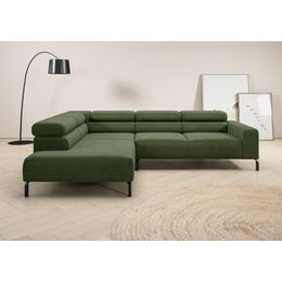 Ecksofa Home Affaire "Antonelli, L-Form, inkl. Kopfteilverstellung, Breite 276 cm", gr&uuml;n (oliv), B:276cm H:71cm T:219cm, 95% Polyester, 5% Nylon, Sofas, Ecksofa, mit elektrischer Sitztiefenverstellung, in Feincord, oliv