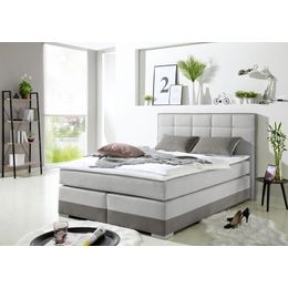 Boxspringbett Home Affaire, grau (hellgrau), B:153cm L:210cm, Komplettbetten, Boxspringbett, inklusive Topper und Wendekissen