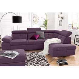 Ecksofa exxpo - SOFA FASHION "Spring, super bequem und komfortabel mit Armteil- und Kopfteilfunktion", lila (hortensia), B:274cm H:81cm T:206cm, NaturLEDER (echtes Rindsleder) in Sitz und R&uuml;cken. Korpus in passendem Kunstleder SOFTLUX bezogen;Luxus-Microfaser (100% Polyester);Struktur ( 100% Polyester), Sofas, Ecksofa, wahlweise mit Bettfunktion und Bettkasten, L-Form