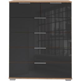 Schubkastenkommode wimex "Easy", grau (plankeneichefarben, grauglas), B:82cm H:102cm T:41cm, Sideboards, Schubkastenkommode, mit Glas- oder Spiegelfront