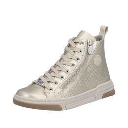 Sneaker Rieker, Damen, Gr. 41, goldfarben, Lederimitat, metallic, Schuhe Sneaker, High Top-Sneaker, Freizeitschuh, Schn&uuml;rschuh mit Plateausohle