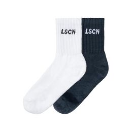 Tennissocken LSCN BY LASCANA, Damen, Gr. 35-38, blau (1x wei&szlig;, 1x dunkelblau), Baumwollmischung, normal, Socken Tennissocken, mit Halbfu&szlig;frottee