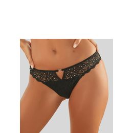 String Lascana, Damen, Gr. 32/34, schwarz, Microtouch, Obermaterial: 87% Polyamid, 13% Elasthan, k&ouml;rpernah, Unterhosen String, rundherum besetzt mit feinen Kristallsteinen, Topseller
