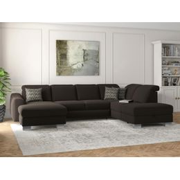 Sit & More Wohnlandschaft SIT & MORE "Dundee U-Form", braun (espresso), B:338cm H:86cm T:219cm, Sofas, Wohnlandschaft, mit Federkern und Edelstahlf&uuml;&szlig;en, wahlweise mit Kopfteilverstellung