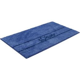 Badematte s.Oliver "Allie, Badvorleger, Badezimmer Teppich, Duschvorleger" Gr. 5, blau, H:10mm, Polyester, Badematten, Badematte, Badteppich, weiche Haptik, unifarben mit s.Oliver Schriftzug