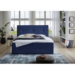 Boxbett "Lucy", blau (navyblau), B:194cm L:214cm, Bezug Bettbox und Obermatratze: Strukturstoff (90% Polyester, 10% Nylon);Topper: Jersey (100% Polyester), ATLANTIC HOME COLLECTION, Komplettbetten, Boxbett, mit Bettkasten