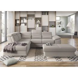 Sit & More Ecksofa SIT & MORE "Cabrio L-Form, B: 274 cm, mit Sitztiefen-, Arm- & Kopfteilverstellung", grau (elephant), B:274cm H:87cm T:230cm, 100% Polyester, Sofas, Ecksofa, 3 Nierenkissen, Federkern, optional Bettfunktion und Stauraum