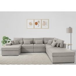 Wohnlandschaft OTTO HOME "Florid U-Form", beige, B:360cm H:75cm T:260cm, Baumwollmix (60% Baumwolle/40% Leinen);Struktur fein (100% Polyester);Samtoptik (100% Polyester);Samtvelours (100% Polyester);Struktur (100% Polyester);Struktur recycelt (100% recyceltes Polyester), Sofas, Wohnlandschaft, 6 Teile, bestehend aus Modulen, viele Bezugsqualit&auml;ten, auch in Cord