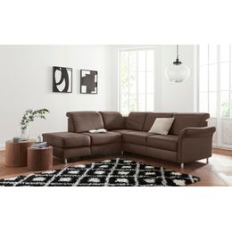 Sit & More Ecksofa SIT & MORE "Darwin L-Form", braun (cognac), B:249cm H:83cm T:221cm, Sofas, Ecksofa, inklusive Federkern, wahlweise mit Kopfteilverstellung, Bettfunktion