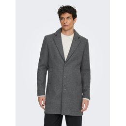 Only & Sons Langmantel ONLY & SONS "ONSMATTHEW WOOL COAT OTW NOOS", Herren, Gr. M, dunkelgrau melange, Web, Obermaterial: 60% Polyester, 40% Wolle, meliert, regular fit lang, gerader Abschluss, M&auml;ntel Langmantel, mit Wolle