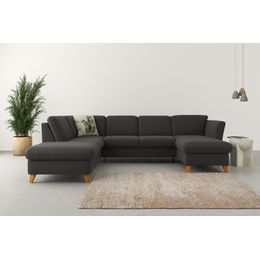 Wohnlandschaft Home Affaire "Trelleborg U-Form", grau (fango), B:307cm H:86cm T:213cm, 100% Polyester, Sofas, Wohnlandschaft, Federkern-Polsterung, wahlweise mit Bettfunktion und Stauraum