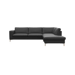 Ecksofa FLEXLUX "Fiore, Sitzaufbau mit hochwertigem Kaltschaum f&uuml;r mehr Sitzkomfort", schwarz (deep schwarz), B:273cm H:85cm T:225cm, 100% Echteder, Sofas, Ecksofa, breite Armlehnen, L-Form, F&uuml;&szlig;e Alu/Eiche