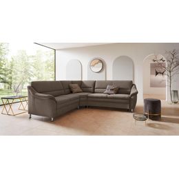Ecksofa Home Affaire "Cardoso L-Form", braun (cappuccino), B:260cm H:90cm T:230cm, Luxus-Microfaser ALTARA NUBUCK (100% Polyester);Luxus-Microfaser weich (90% Polyester, 10% Polyamid);Struktur (52%Polyester, 35% Acryl, 13%Cotton);Luxus-Microfaser Lederoptik (100% Polyester), Sofas, Ecksofa, mit Trapezecke f&uuml;r mehr Sitzkomfort, wahlweise auch mit Bettfunktion