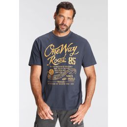 MAN'S WORLD T-Shirt MAN'S WORLD, Herren, Gr. 5XL (72/74), blau (indigo blau), Single Jersey, Obermaterial: 100% Baumwolle, bedruckt, normal, Rundhals, Shirts T-Shirt, Kurzarm, Regular Fit, mit Print, Rundhals, im Used-Look