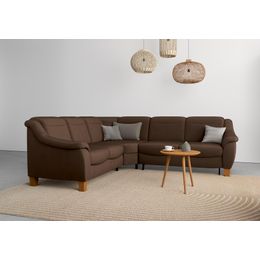 Ecksofa Home Affaire "Caldera L-Form", braun (dunkelbraun), B:270cm T:250cm, 100% Polyester, Sofas, Ecksofa, Federkern, wahlweise mit Kopfteilverstellung, Bettfunktion, Bettkasten