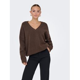 V-Ausschnitt-Pullover Only "ONLMARI LS LOOSE V-NECK KNT", Damen, Gr. XS, chocolate martini detail:melange, Strick, Obermaterial: 44% Polyacryl, 26% Polyester, 25% Nylon, 5% Wolle, meliert, loose fit, V-Ausschnitt, Rippb&uuml;ndchen, Pullover V-Ausschnitt-Pullover