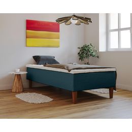 Boxspringbett Home Affaire "Osterberg", blau (dunkelblau), B:121cm L:201cm, 100% Polyester, Komplettbetten, Boxspringbett, mit Taschen-Federkernunterbox