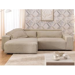 Ecksofa OTTO HOME "KINLEE Design-Sofa mit Recamiere rechts/links, Ma&szlig;e B/T/H 251/144/70cm", beige, B:251cm H:70cm T:144,5cm, 100% Polyester, Sofas, Ecksofa, L-Form mit Wellenunterfederung, ohne Bettfunktion, modern und beguem