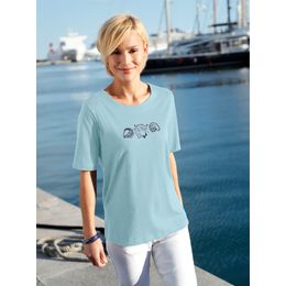 Kurzarmshirt Casual Looks "Shirt", Damen, Gr. 42, blau (hellblau), 100% Baumwolle, bedruckt, gemustert, unifarben, Rundhals, Shirts Kurzarmshirt