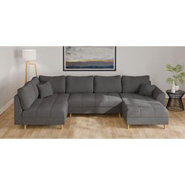 Wohnlandschaft Home Affaire "CHARRE U-Form mit Ottomane, Ma&szlig;e B/T/H: 310/161/81 cm", grau (dunkelgrau), B:310cm H:81cm T:161cm, 100% Polyester, Sofas, Wohnlandschaft, feine Steppung, lose R&uuml;cken- und Zierkissen, auch in Cord und Boucl&eacute;