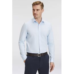 Businesshemd OLYMP "Luxor 24/Seven Modern Fit", Herren, Gr. 37, N-Gr, blau (bleu), Obermaterial: 92% Baumwolle, 8% Elasthan, 2-Knopf-Manschette, Hemden Businesshemd, mit Dobby-Webmuster mit Farbakzentuierung