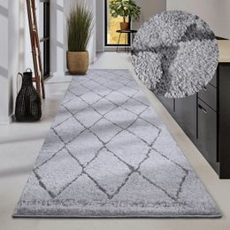 Designteppich ELLE DECORATION "Perrotin", grau (hellgrau), B:80cm H:18mm L:240cm, Polyester, Teppiche, Designteppich, L&auml;ufer, Shaggy, flauschig, weich, Langflor, modern, Hoch Tief Effekt