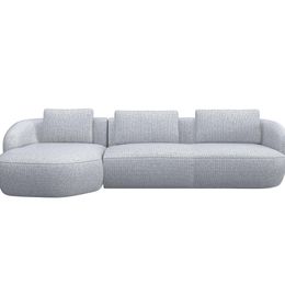 Wohnlandschaft FLEXLUX "Torino, rund, L-Form, Sofa-Ecke mit Recamiere, Longchair-Sofa", grau (sandy shell), B:307cm H:85cm T:146cm, 100% Polyester, Sofas, Wohnlandschaft, Modernes, organisches Sofa-Design, Kaltschaum, Wellenunterfederung