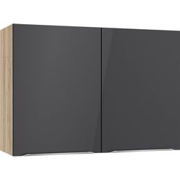 H&auml;ngeschrank KOCHSTATION "KS-Aken", grau (anthrazit hochglanz, wildeiche nachbildung), B:100cm H:70,4cm T:34,6cm, Schr&auml;nke, H&auml;ngeschrank