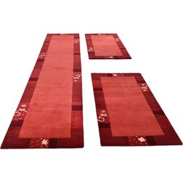 Bettumrandung Theko "Royal Ganges", rot, H:13mm, Obermaterial: 95% Wolle, 5% Viskose, Bettumrandungen, Bettumrandung, Bettvorleger, 3-teiliges L&auml;ufer-Set f&uuml;rs Schlafzimmer, 100% Wolle